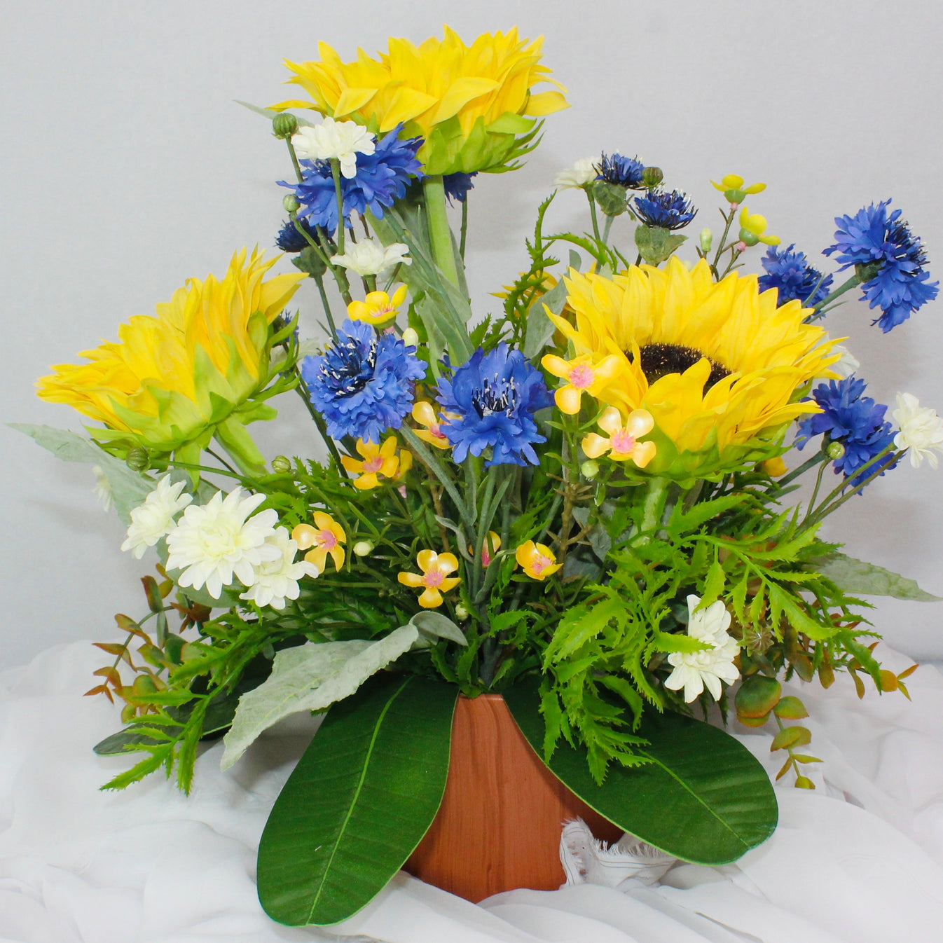 Sunflower and Cornflower Arrangement - Realistic Artificial Flowers