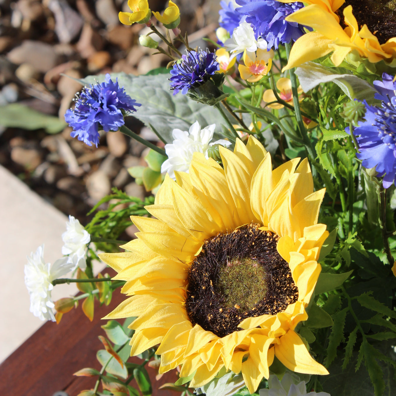 Sunflower and Cornflower Arrangement - Realistic Artificial Flowers
