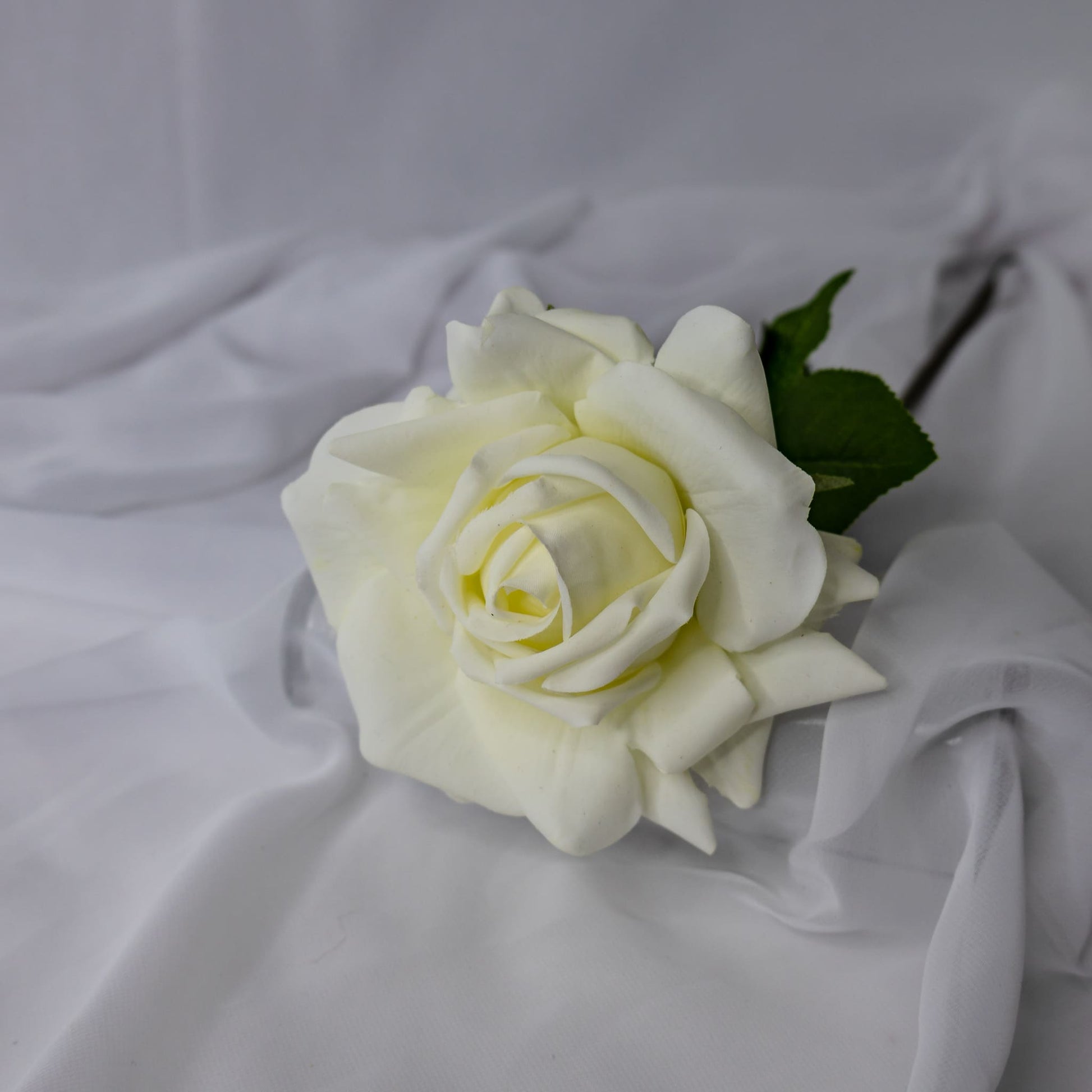 White Real Touch Full Bloom Roses - Realistic Artificial Flowers