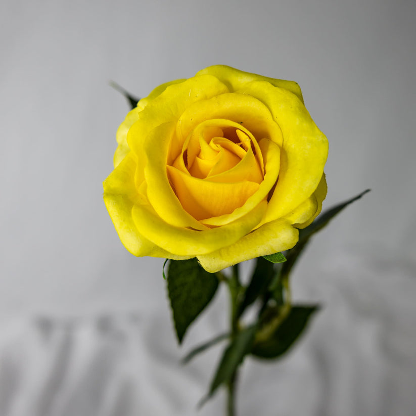 Yellow Real Touch Half Bloom Rose - Realistic Artificial Flowers