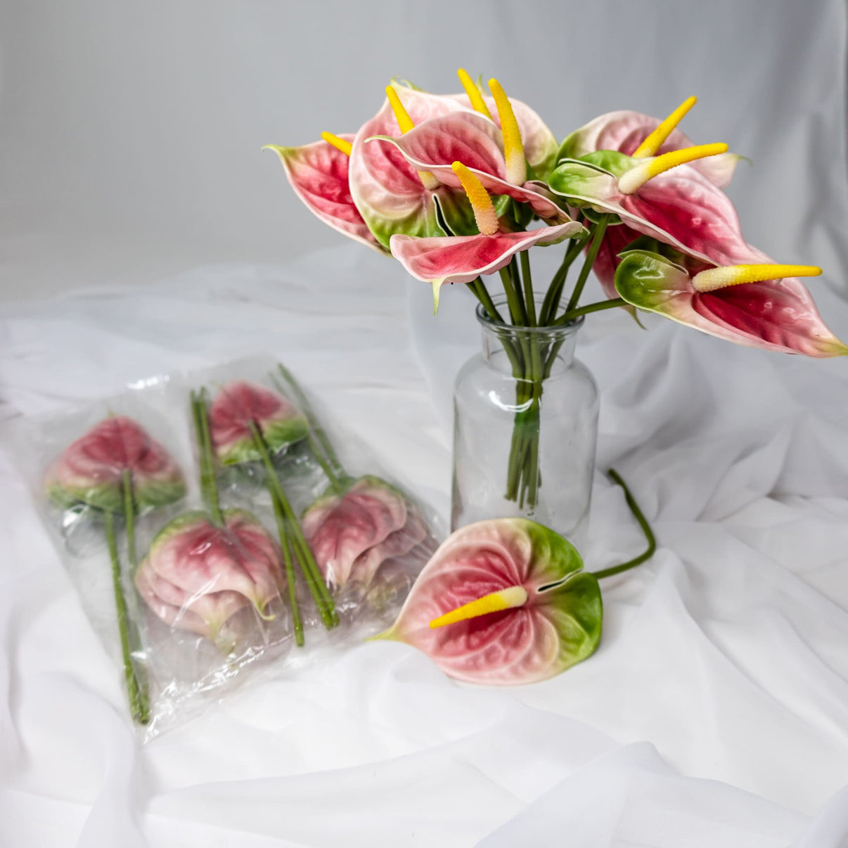 Pink/Green Small Anthurium - Realistic Artificial Flowers