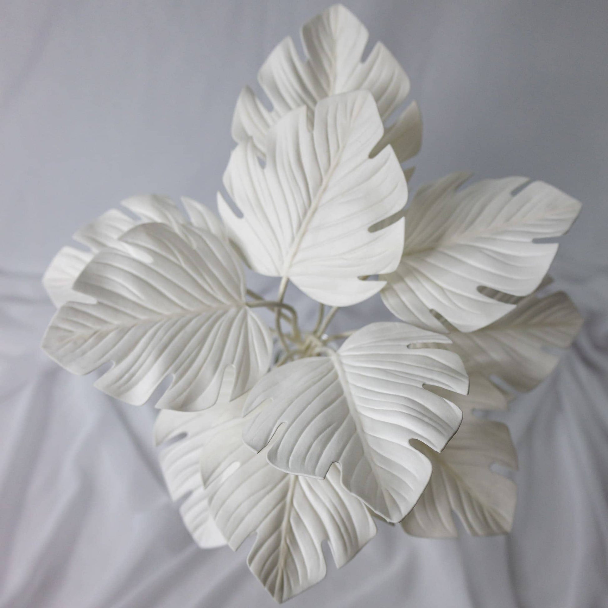 White Mini Monstera Leaves (12 Pack) -Realistic Artificial Flowers and