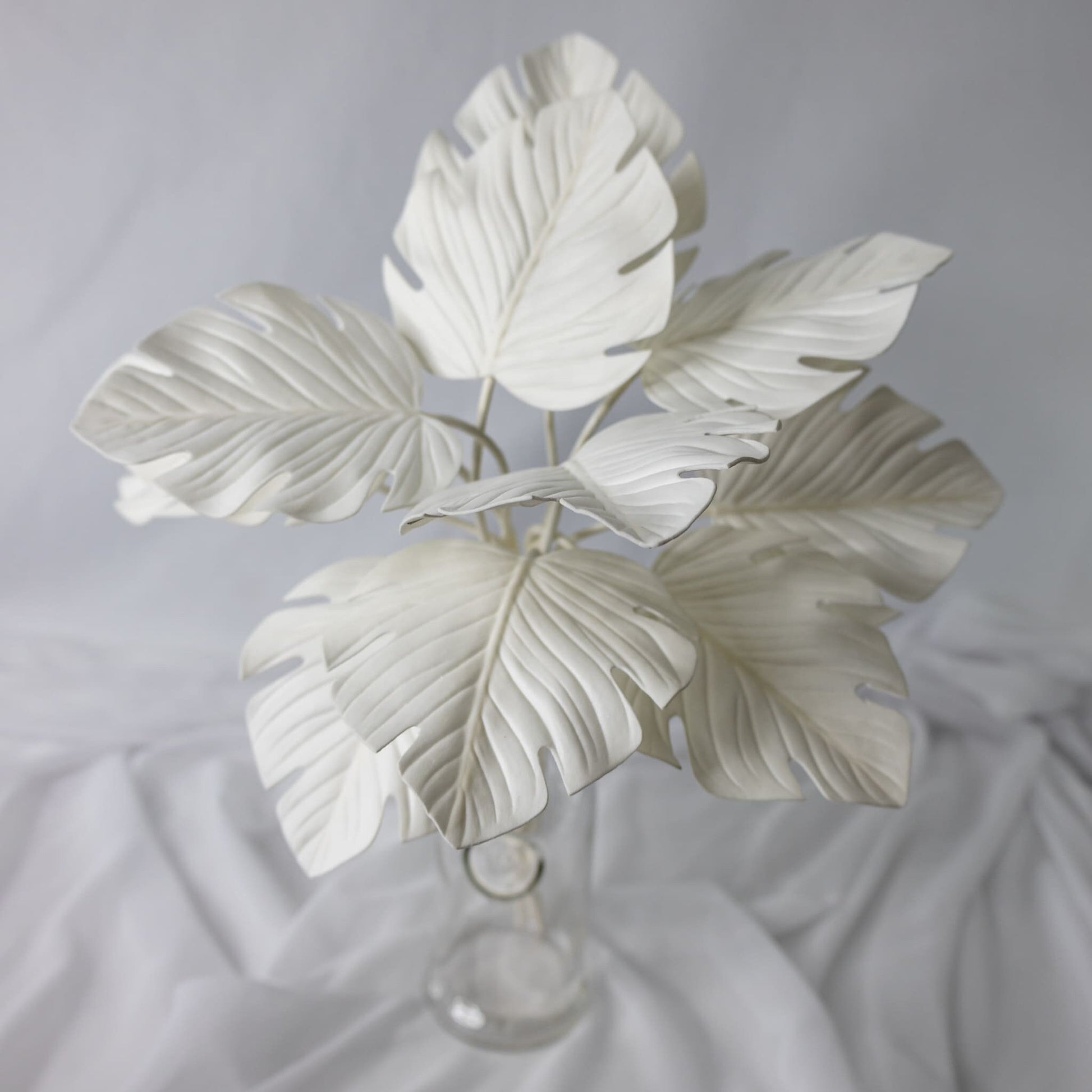 White Mini Monstera Leaves (12 Pack) -Realistic Artificial Flowers and